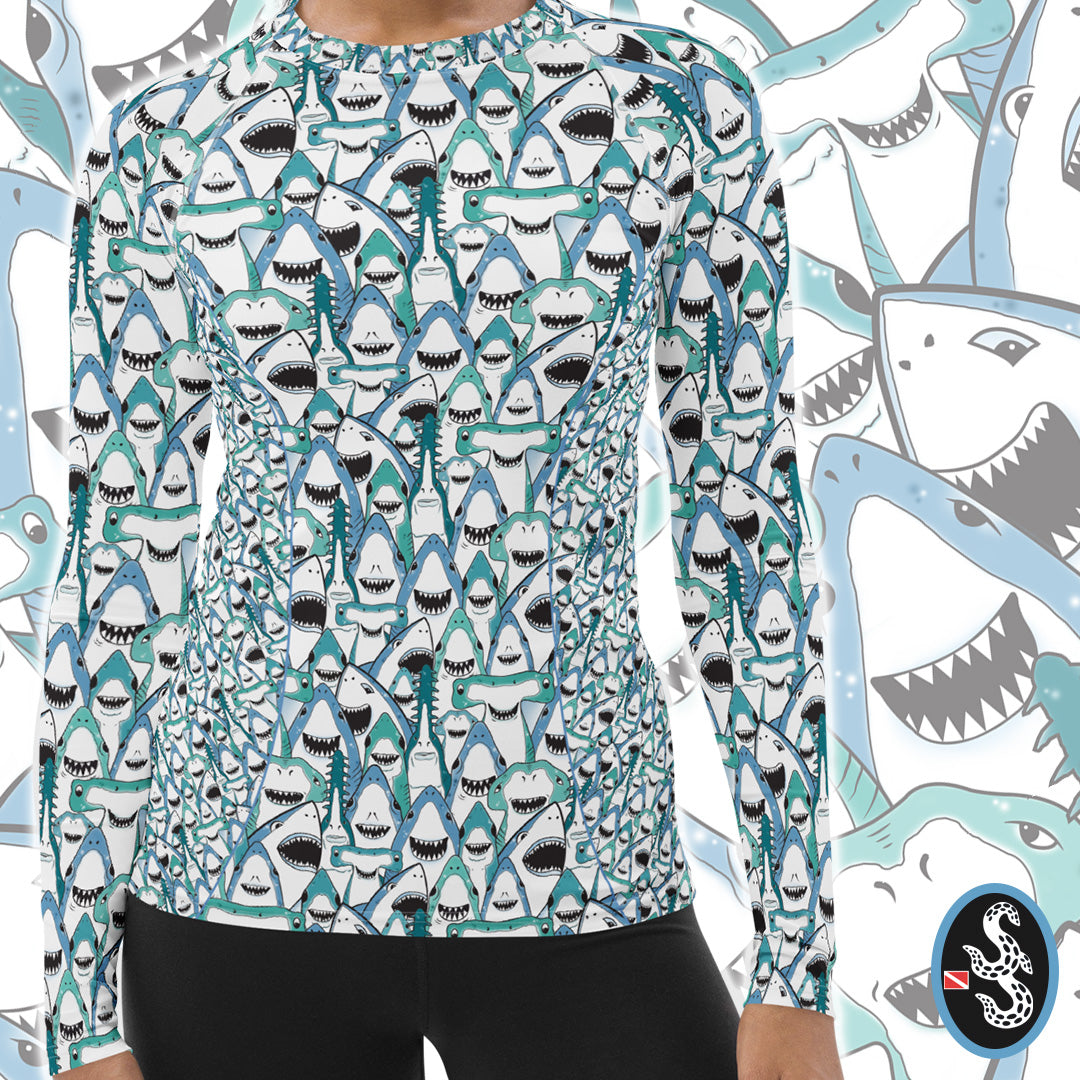 Happiest Sharks Women's Rash Guard | Scuba Sisters